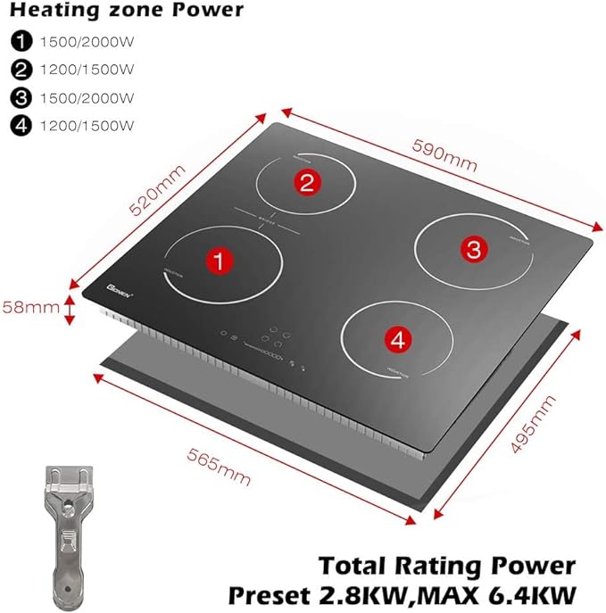 GIONIEN Plug-in Induction Hob 13 Amp 2800W Integrated Electric Cooktop ...
