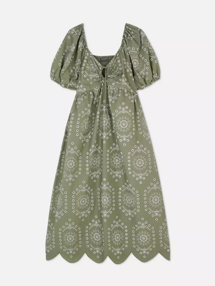 Primark Scallop Hem Puff Sleeve Midi Dress - itFRESH